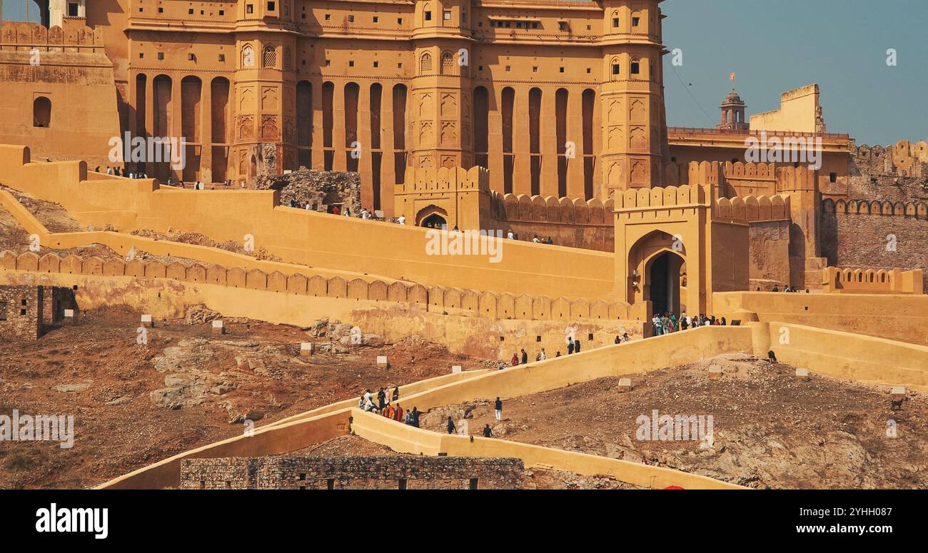 Jaipur, Rajasthan, India. Panoramic View Of Amber Fort And Maota Lake ...