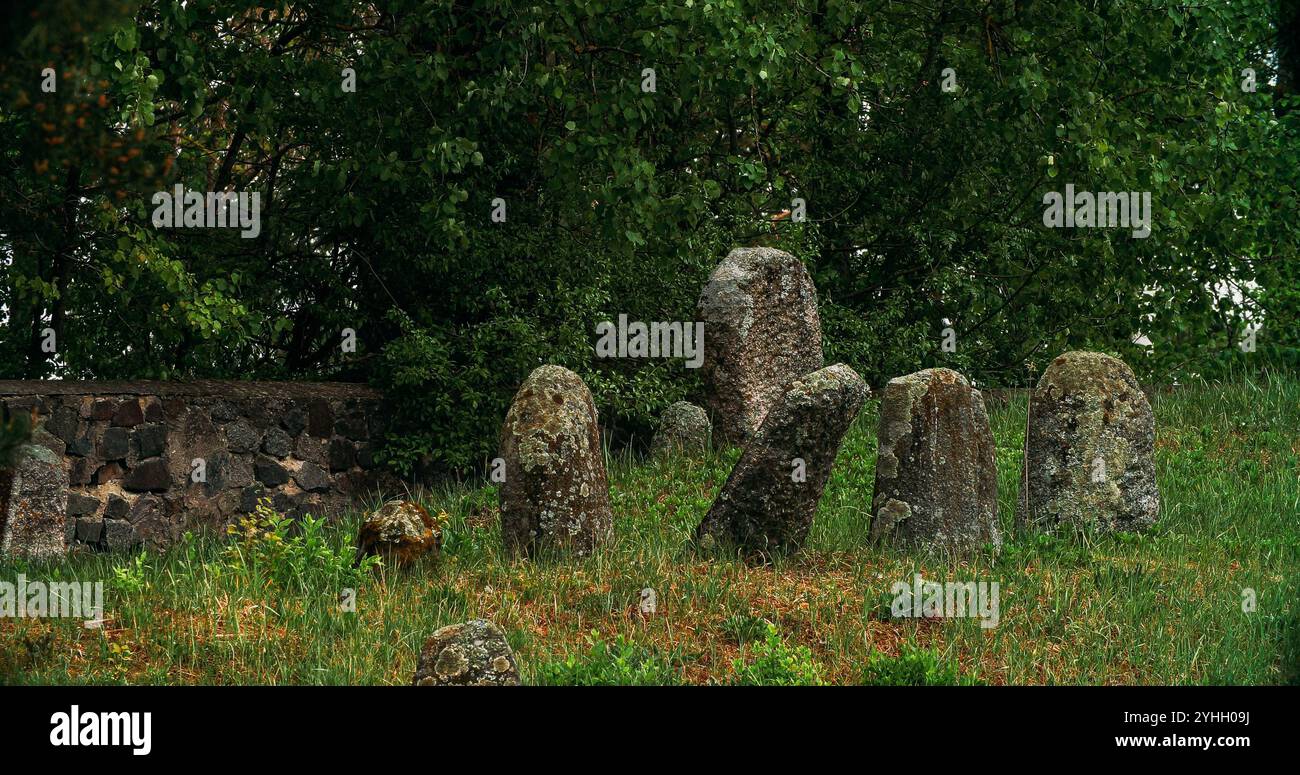 Old ancient Jewish cemetery in summer spring day. green grass and many ...