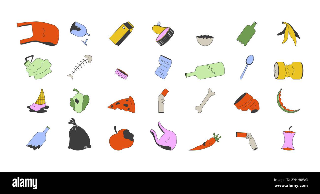 Rubbish waste management 2D cartoon objects set Stock Vector Image ...