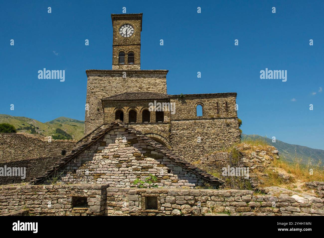 The iconic Clock Tower in Gjirokaster Castle,Albania.Early 19th century ...