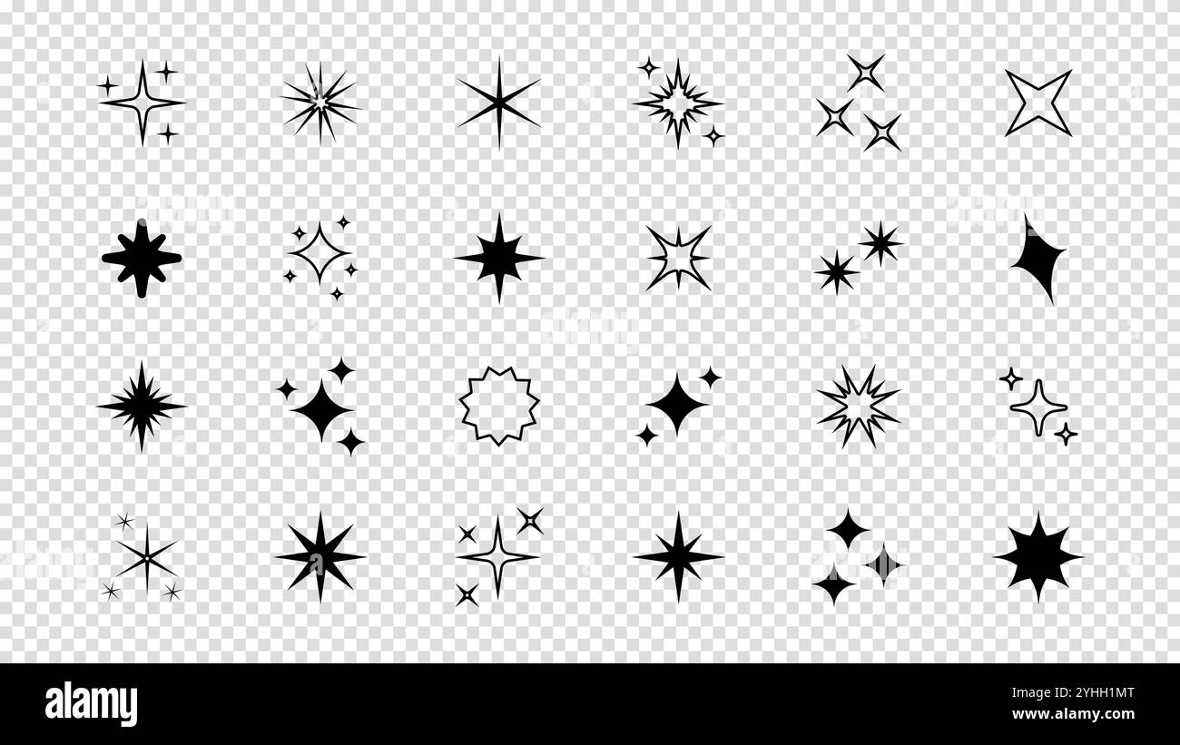 Set of star sparkle shapes with neon glow. Abstract shine effect vector ...