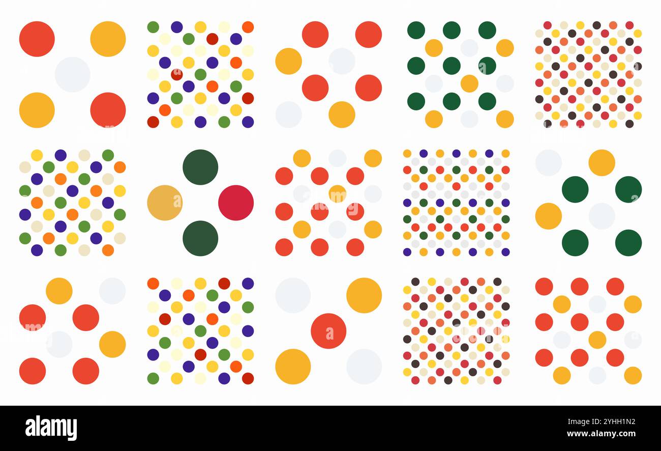 Collection of seamless polka dot patterns featuring vibrant circles and ...