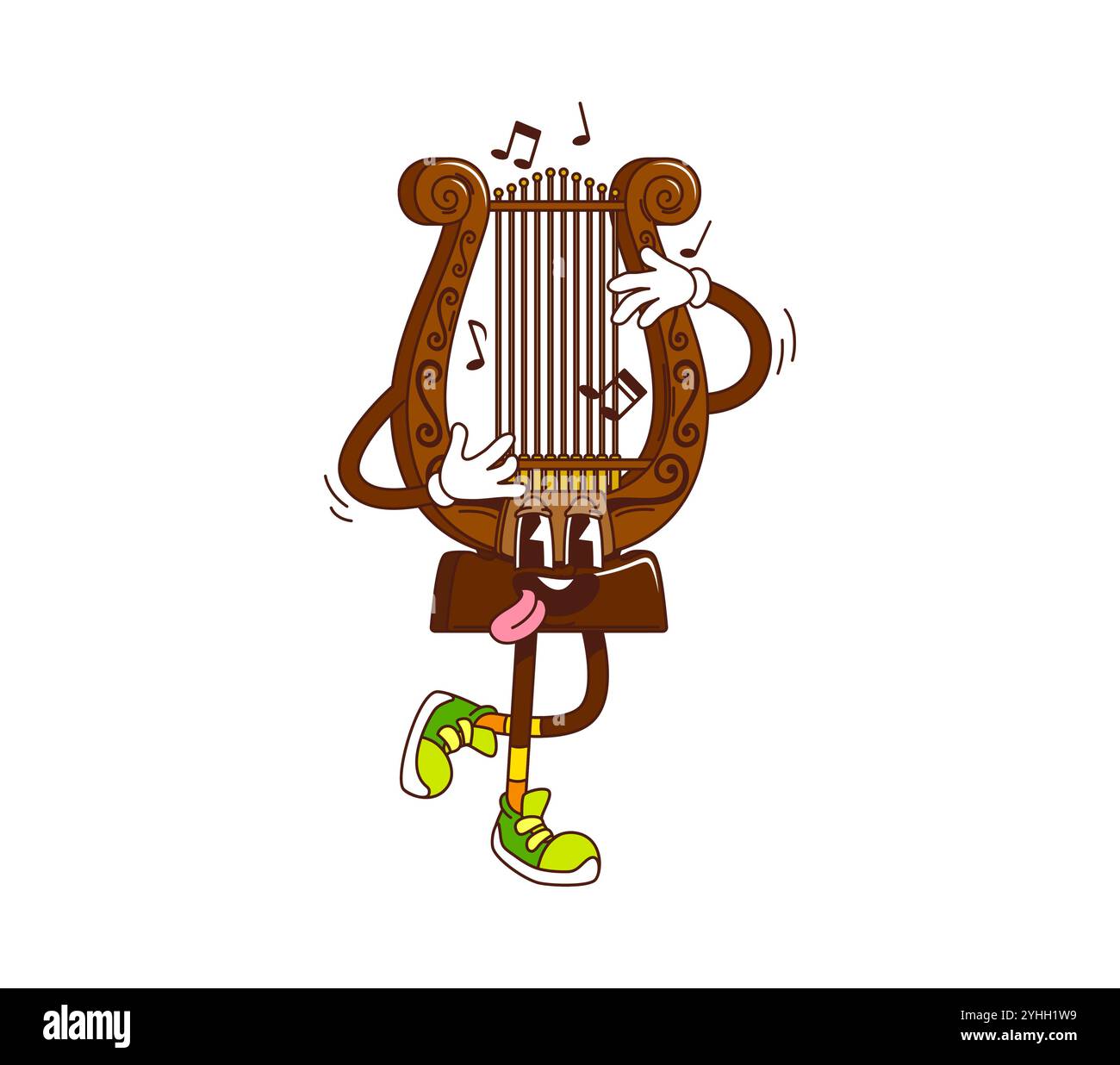 Cartoon lira groovy musical instrument character. Isolated vector lyra ...