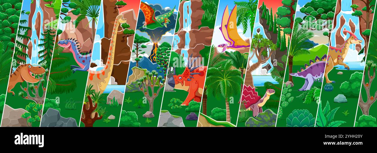 Prehistoric dinosaurs and reptiles characters collage. Cartoon vector ...