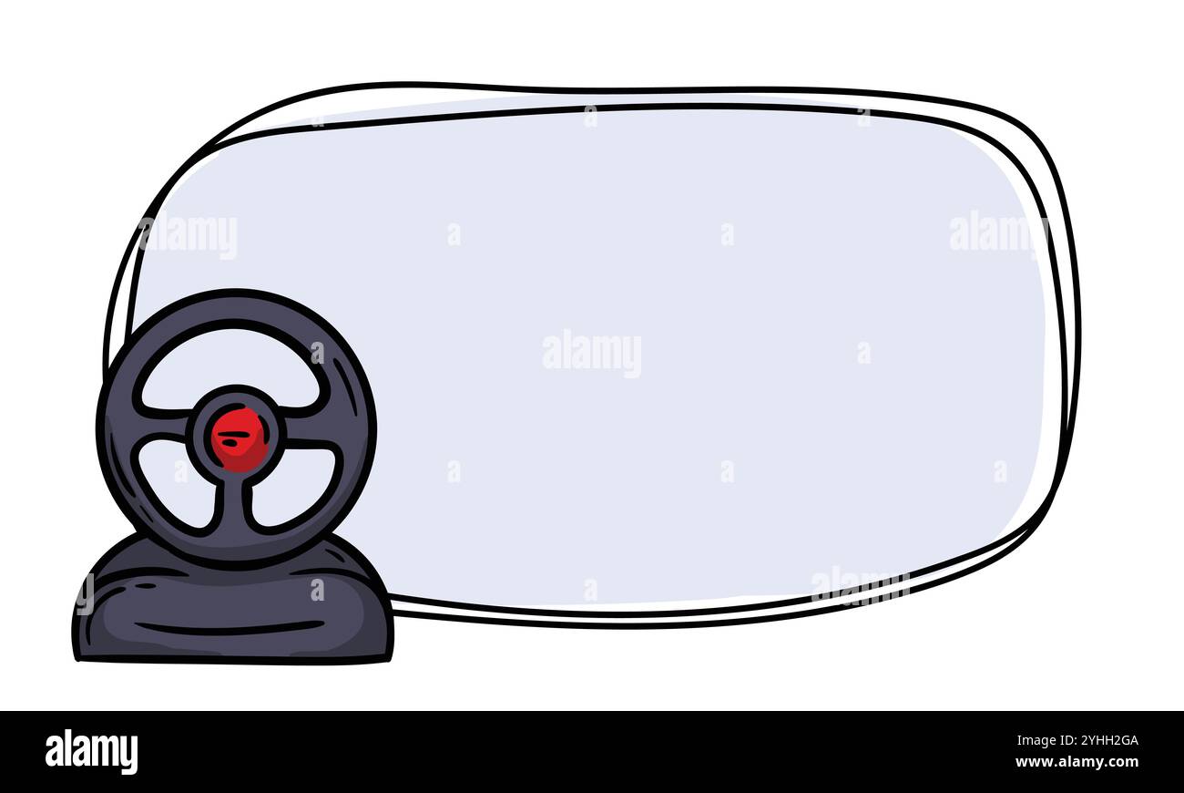 Simple vector template with gaming car steering wheel. Hand drawn frame ...