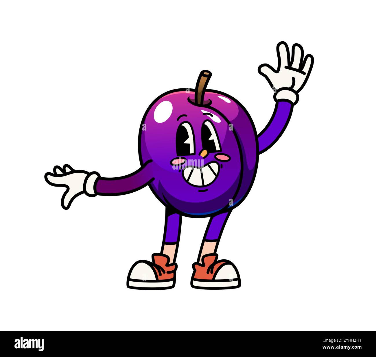 Cartoon groovy plum fruit character with a bright smile and playful ...