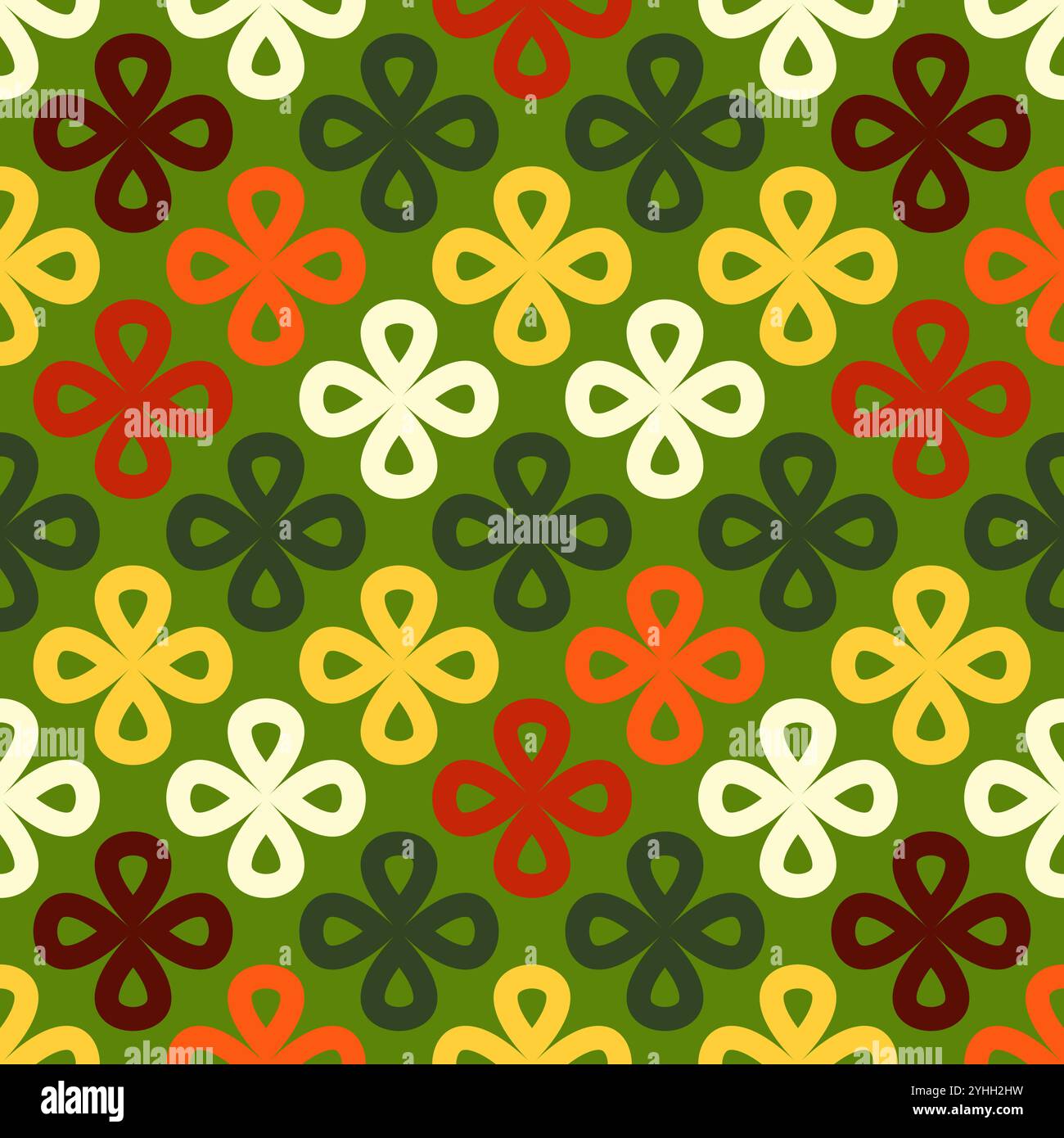 Collection of vibrant seamless linear patterns with clover shapes on a ...