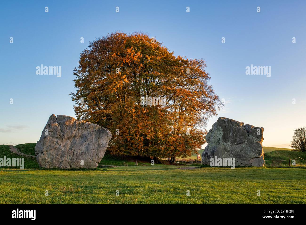 Avebury standing stones and trees in autumn. Wiltshire, England Stock ...