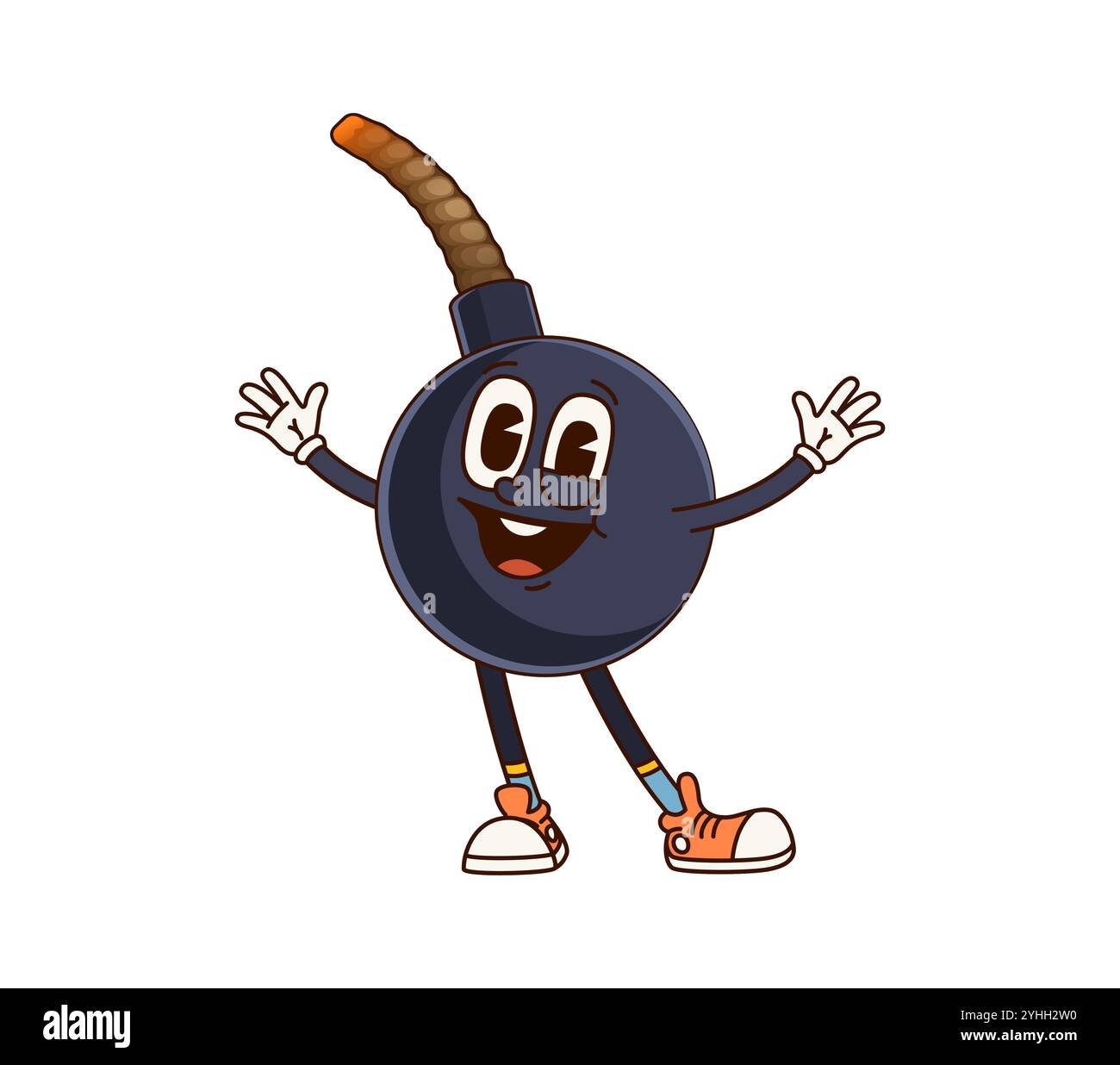 Cartoon bomb with burning wick groovy character. Grenade, dynamite or ...