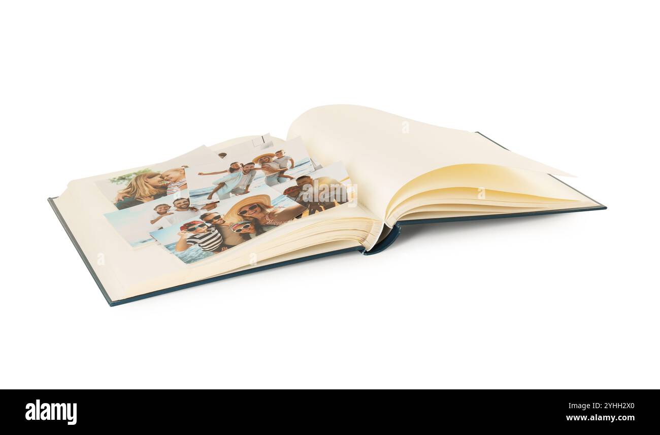Open photo album with different photos isolated on white Stock Photo ...