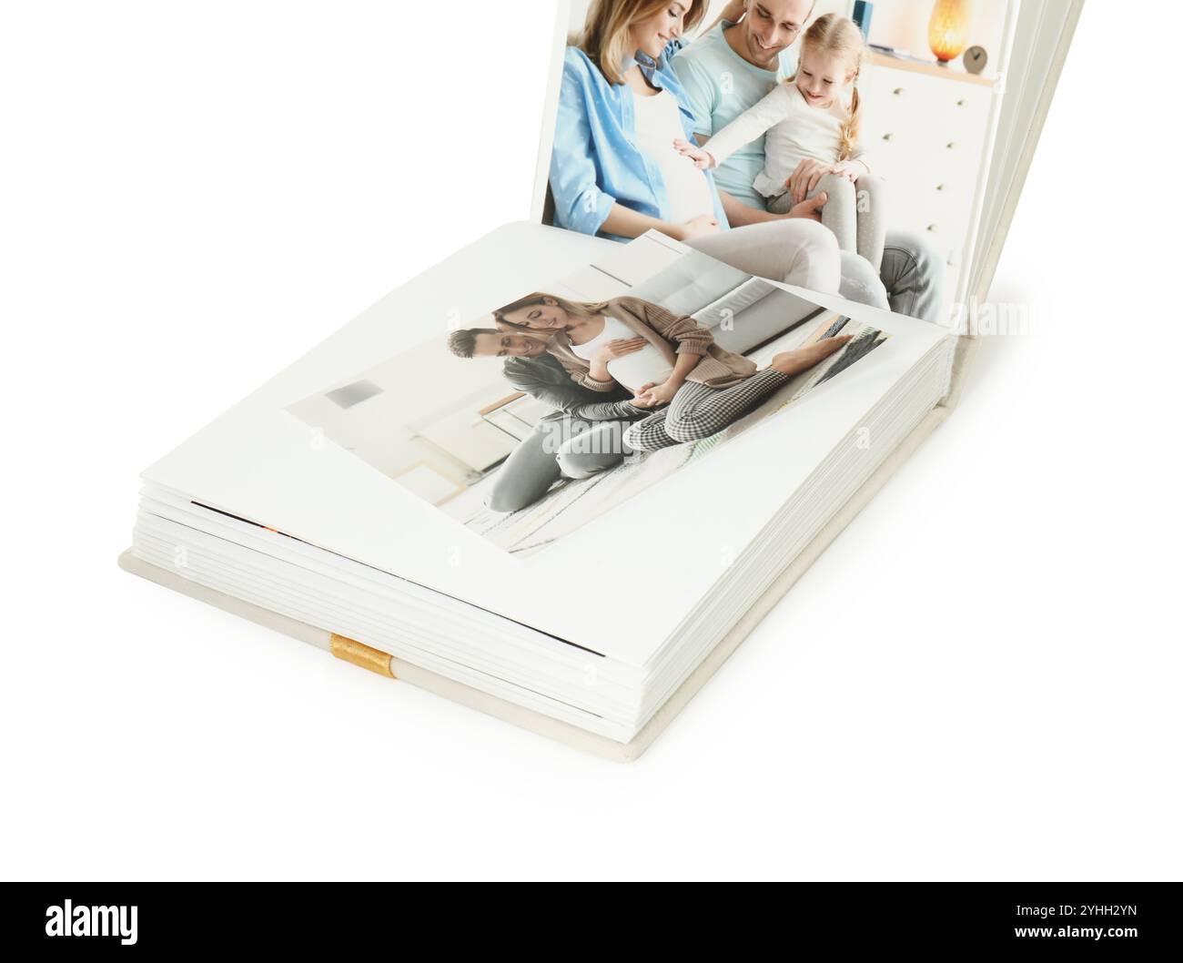 Open photo album with photos isolated on white Stock Photo - Alamy