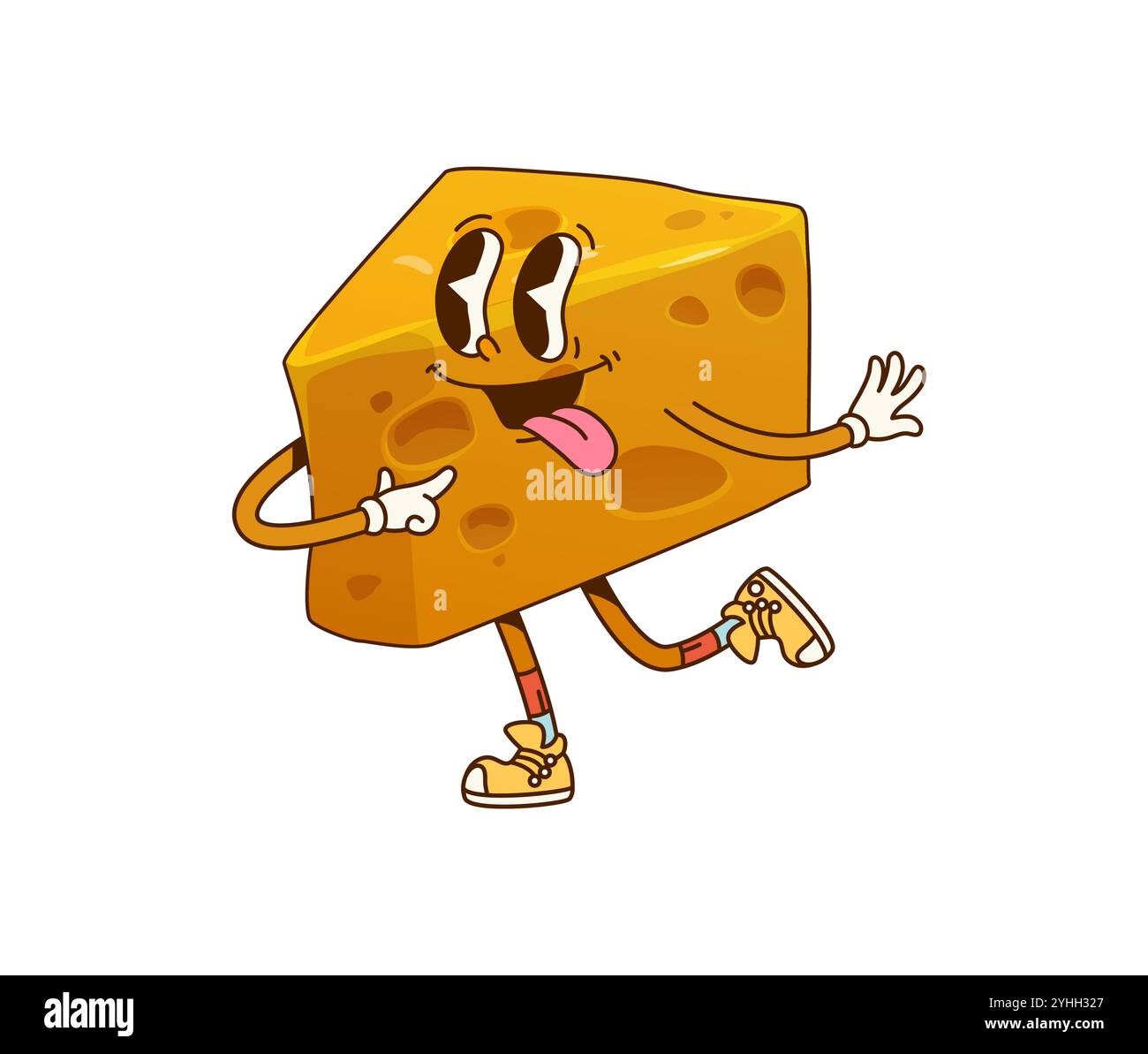 Funny groovy cartoon cheese character with funky face and smile, vector ...
