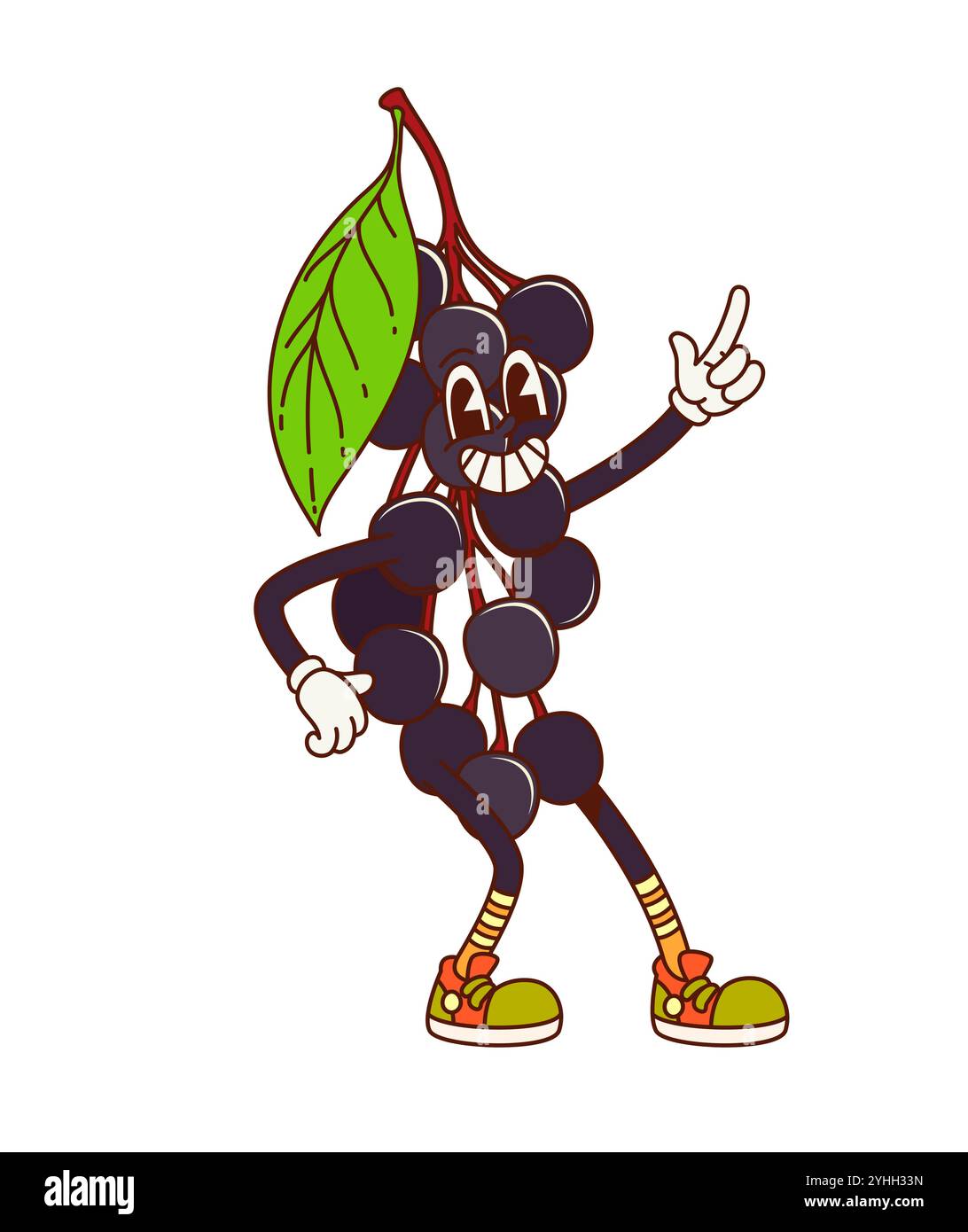 Cartoon groovy bird cherry berry fruit character. Isolated vector ripe ...