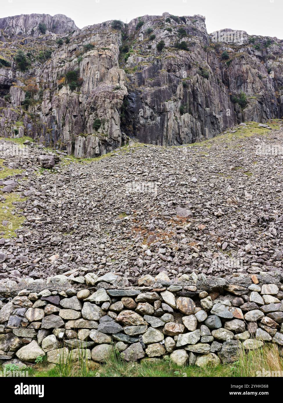 Dry stone wall at the base of the escarpment at Glyder Fawr (Large Heap ...