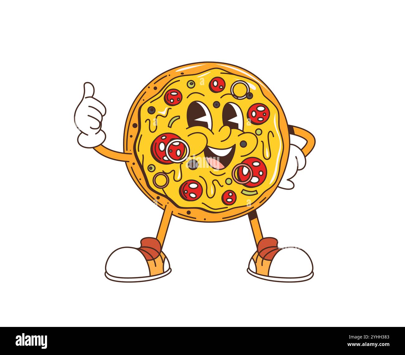 Cartoon retro groovy fast food pizza character with thumb up and funny ...
