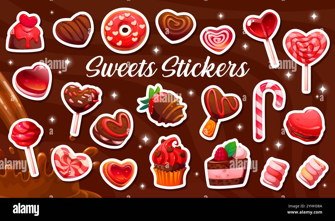 Stickers pack of Valentines heart pink candy lollipop, sweets and ...