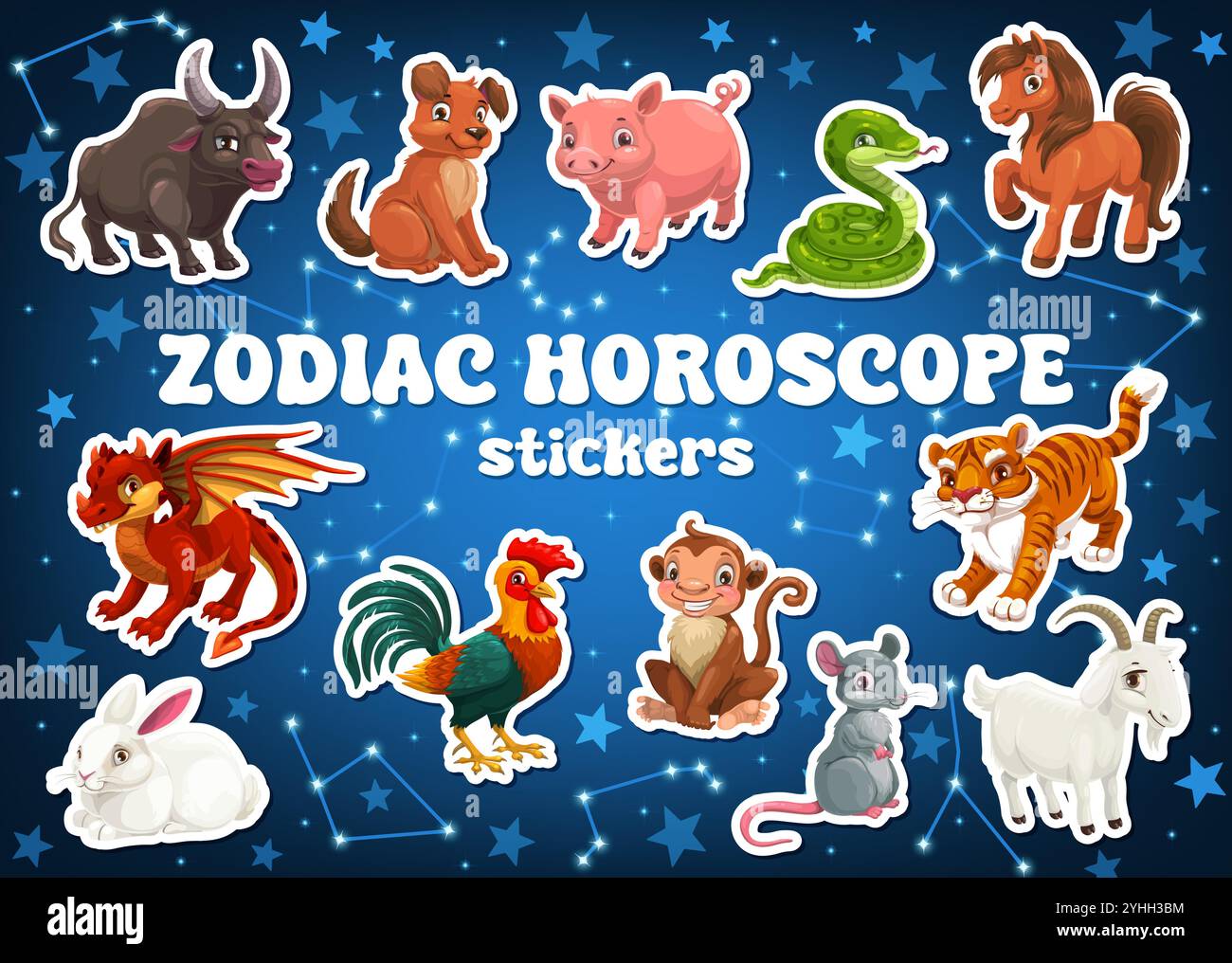 Chinese zodiac animals cartoon vector characters set dragon and snake ...