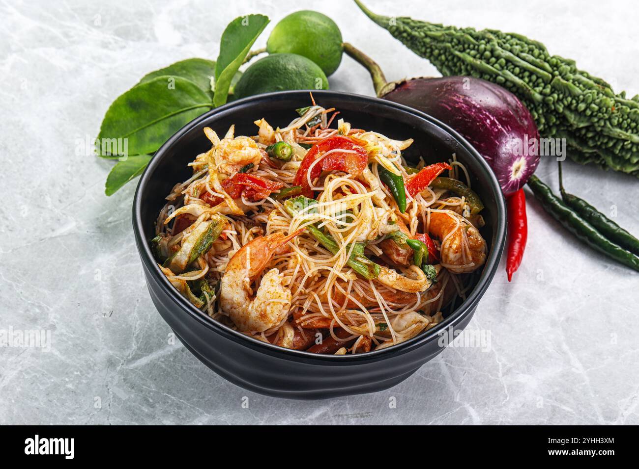 Thai Spicy Vermicelli Salad with Prawns - YAM WOON SEN KOON Stock Photo ...