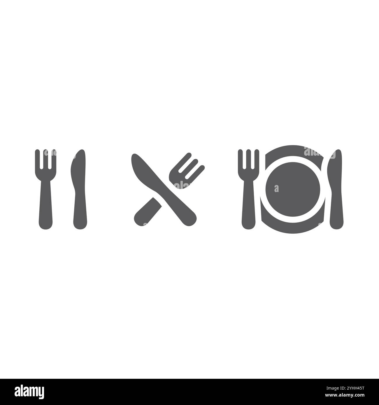 Fork, knife and a plate vector icons. Food, restaurant and meal icon ...