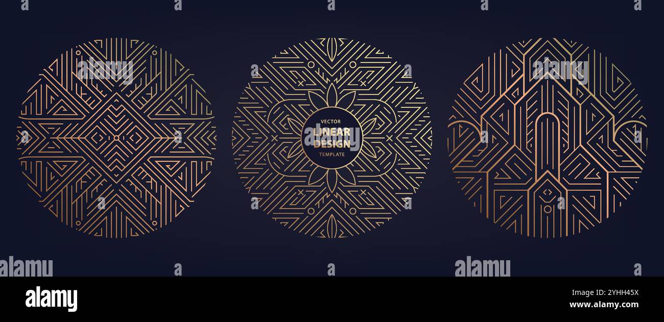 Vector set of art deco round frames, labels, logos. Vintage gatsby ...