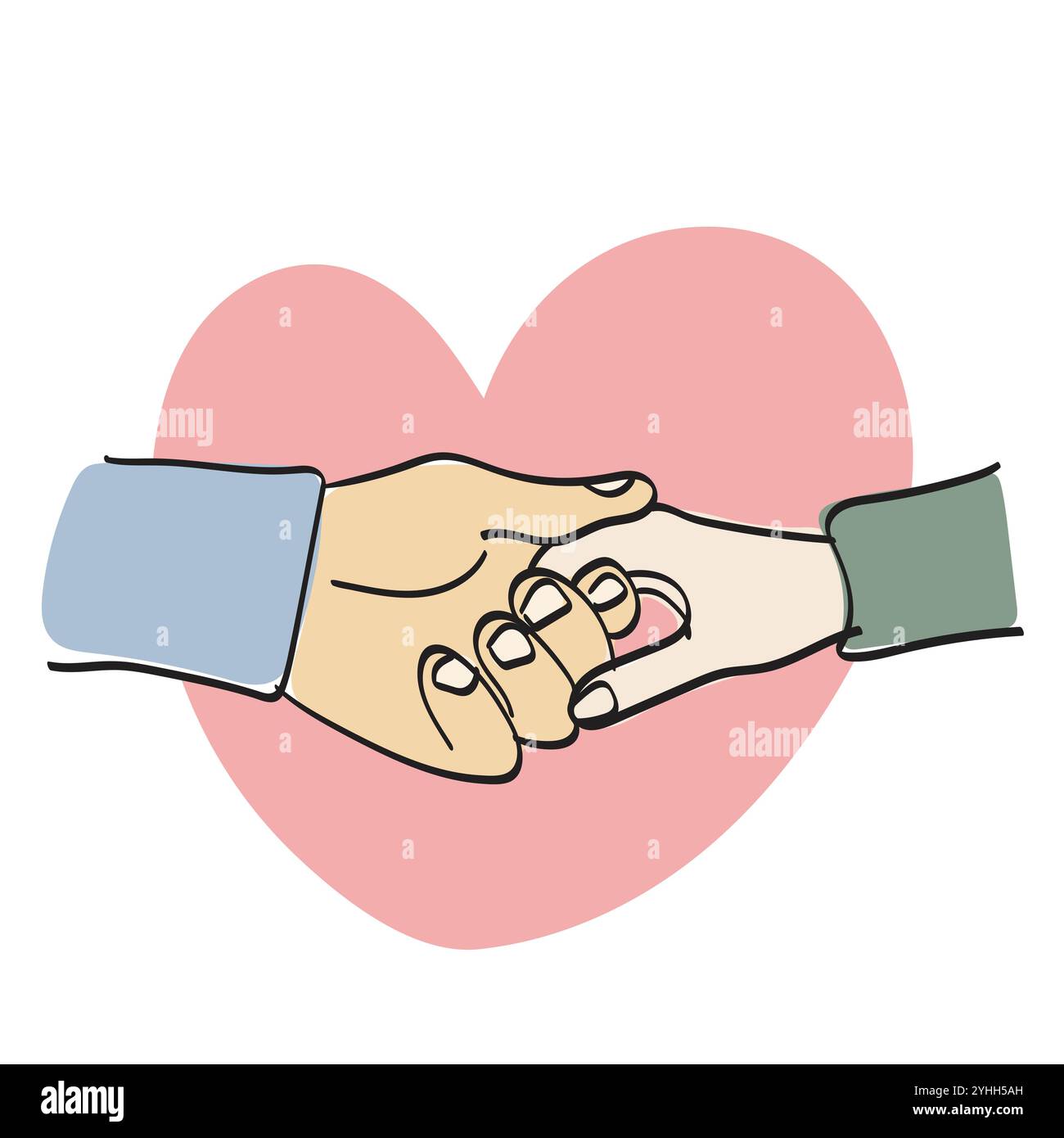 lover couple holding their hands together with red heart shape illustration vector hand drawn ...