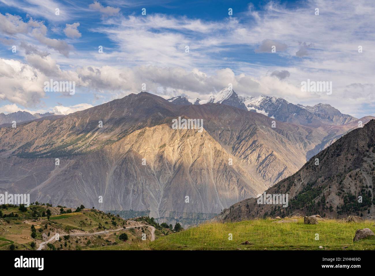 Scenic summer landscape view of Astore valley and high peaks of Western ...