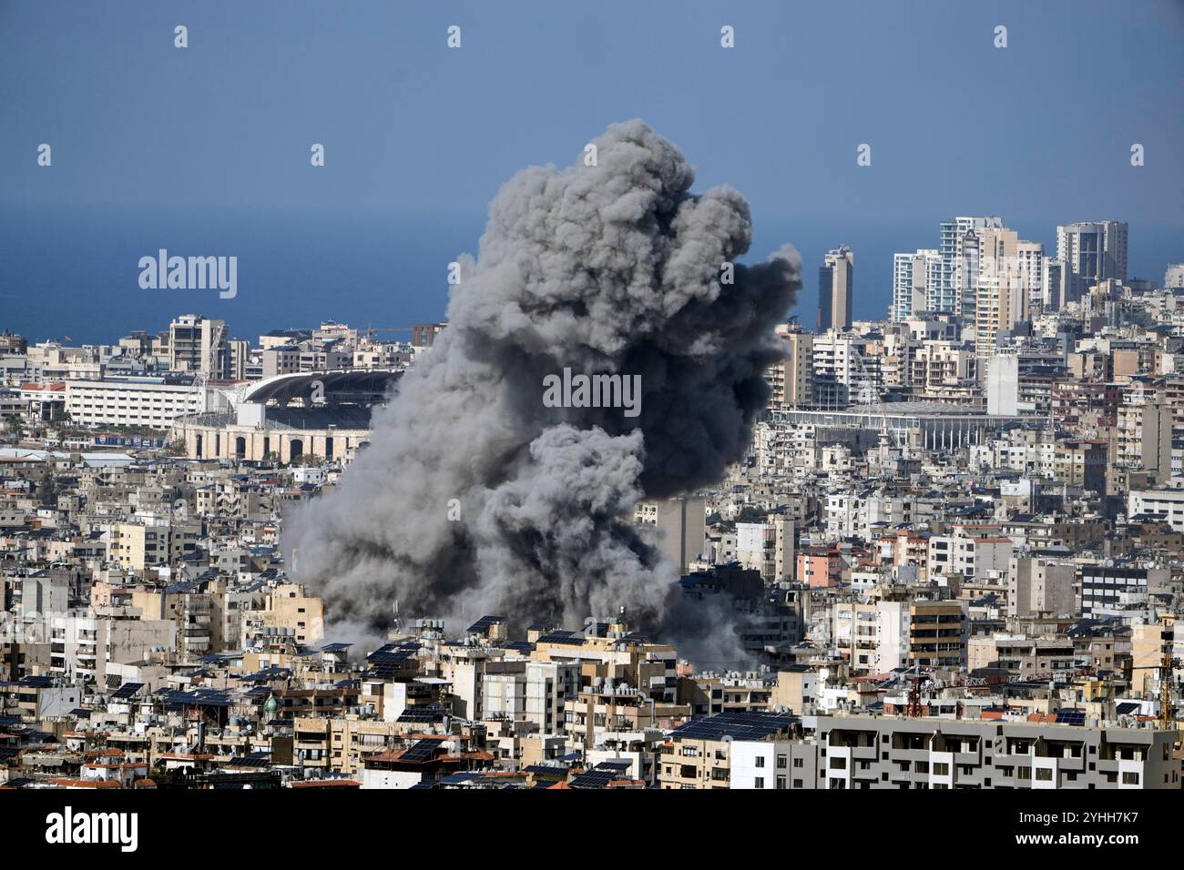Smoke rises after an Israeli airstrike on Dahiyeh, in the southern ...