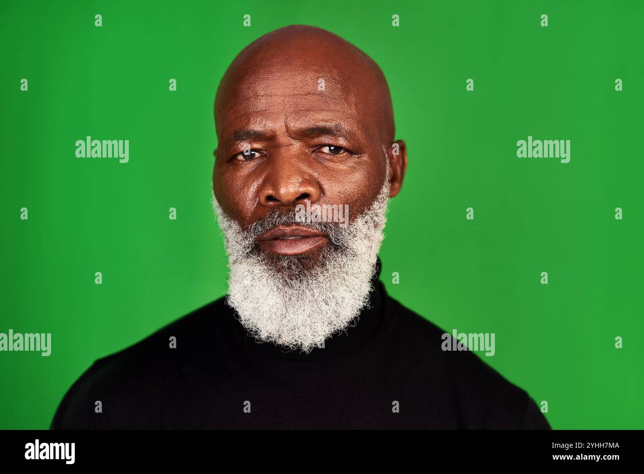 Studio, green screen and black man in portrait for fashion, confidence ...