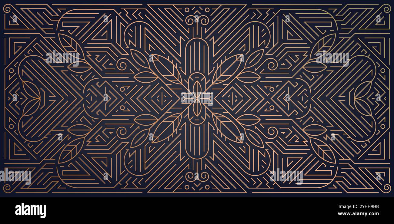 Vector art deco leaves pattern, luxury fancy ornament, prestige floral gatsby background. Gold ...