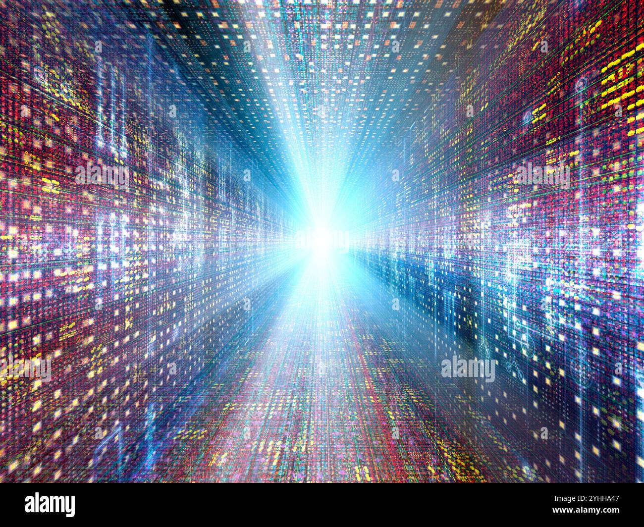 Corridor of radiating light and circuits Stock Photo - Alamy