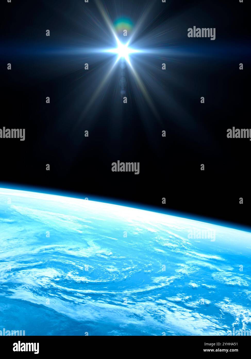 Beautiful blue Earth's atmospheric layer under the rays of the sun as ...