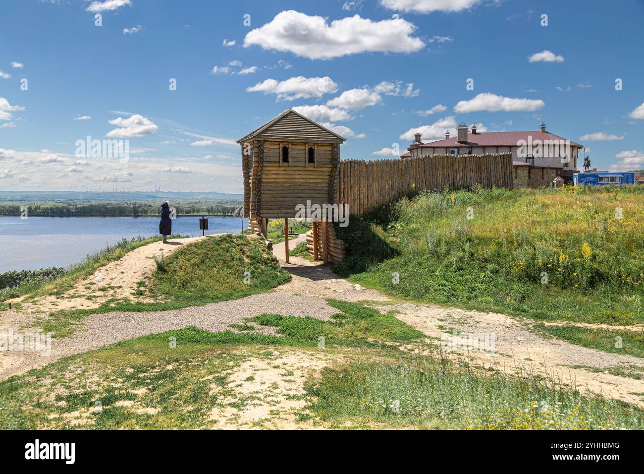 Ancient wooden fortress on a background of river spaces. Russia ...