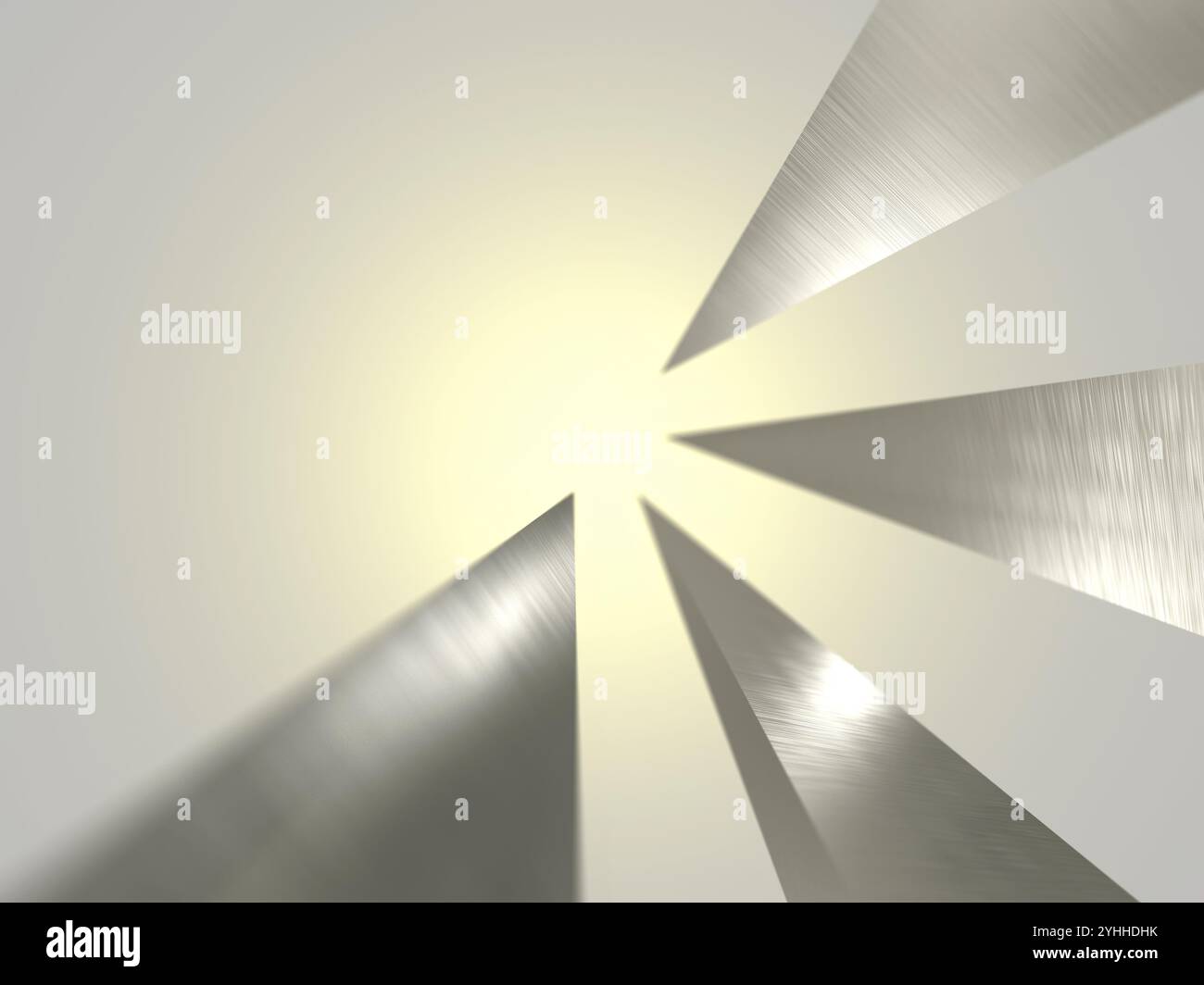 Warm-coloured space with projecting metal pointing to the centre Stock ...