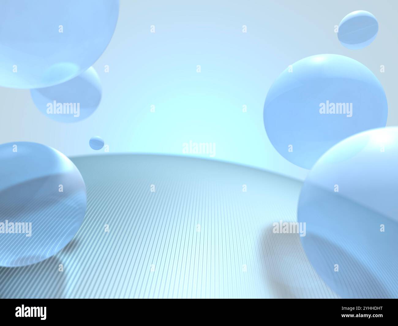 Large and small blue translucent spheres floating on the sphere surface ...