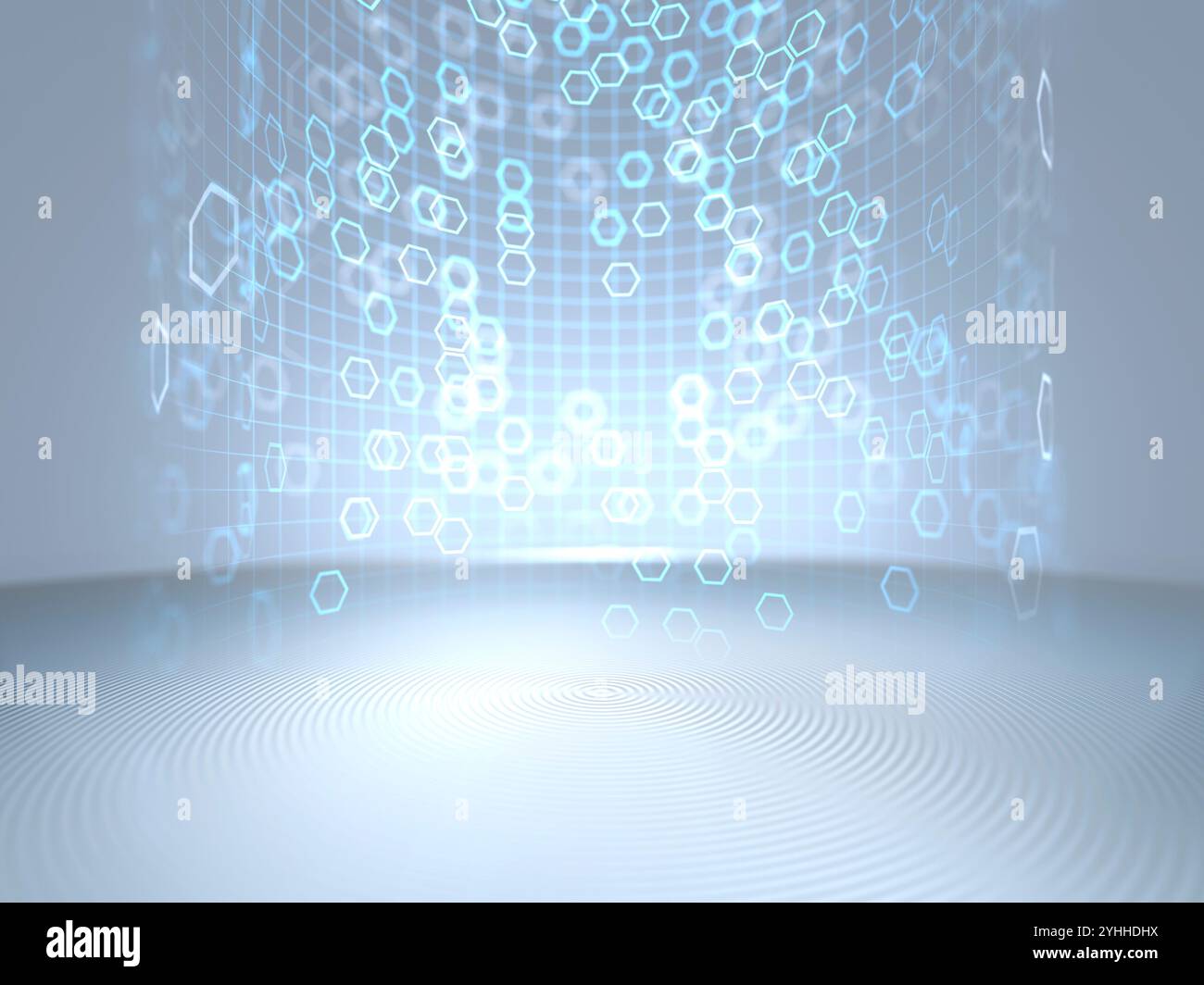Planar stage with images floating in space in arcs Stock Photo - Alamy