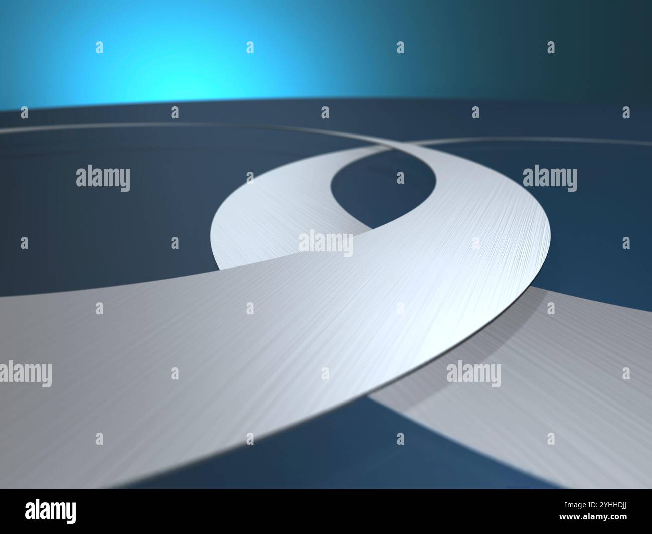 Two stainless steel plates curved and intersecting in a dark flat ...