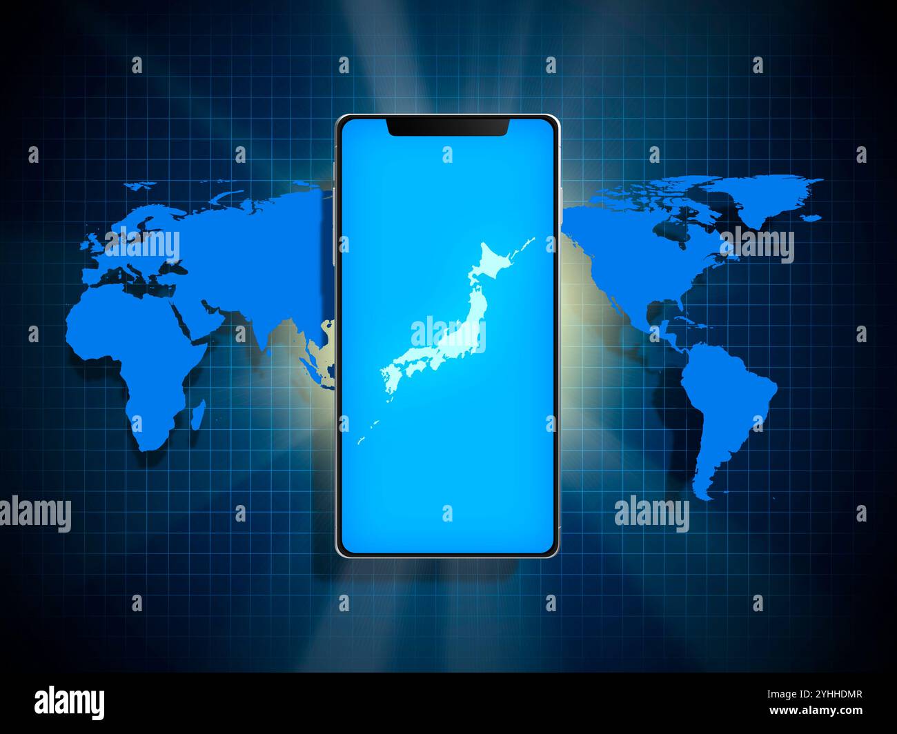Smartphone and world map reflecting a map of Japan Stock Photo - Alamy