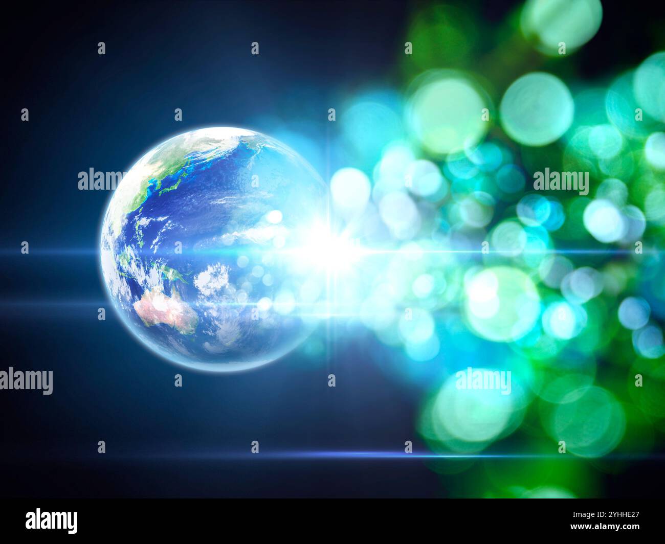 Group of colourful glow emitted from Earth Stock Photo - Alamy