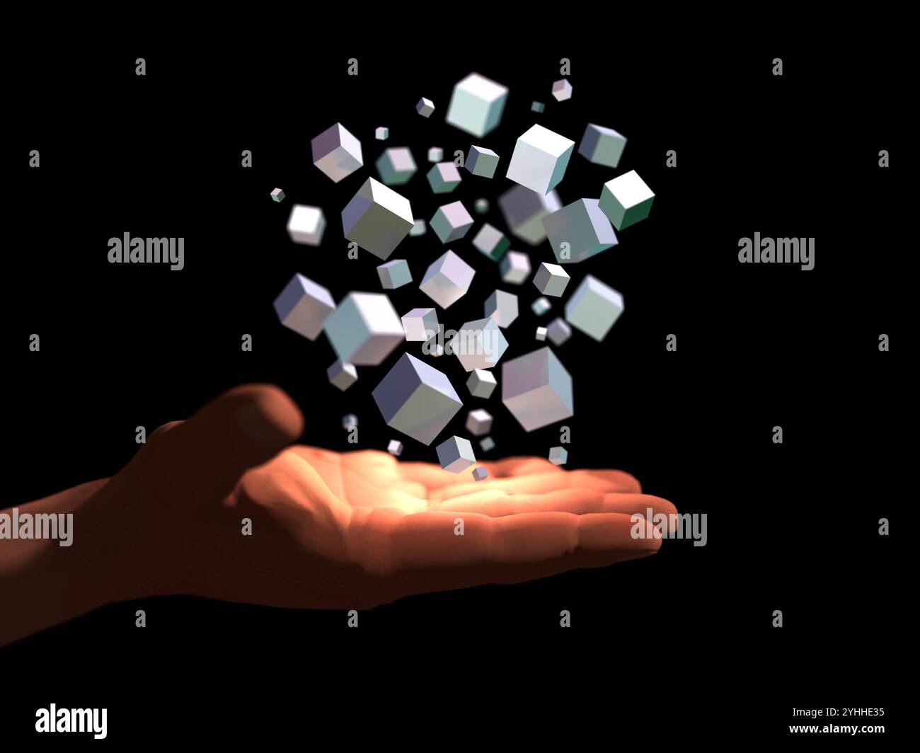 Mass of metallic blocks floating on palm Stock Photo - Alamy