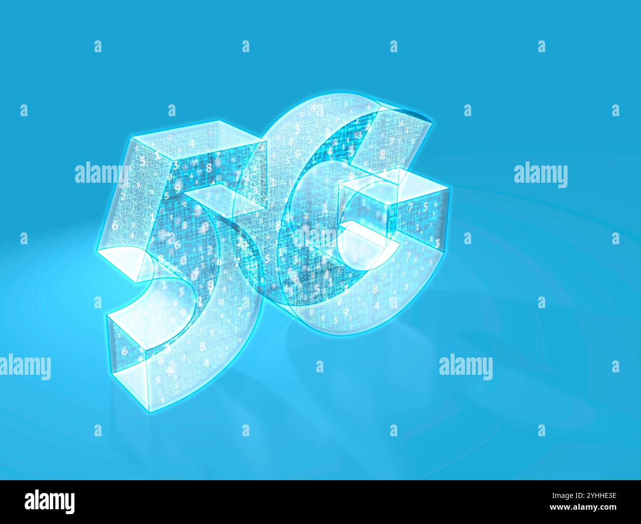Semi-transparent three-dimensional 5G letter encompassing a circuit and ...