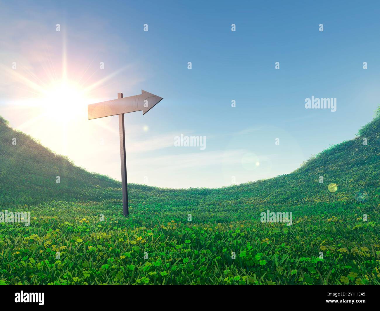 Giant wayfinding marker in backlit meadow Stock Photo - Alamy