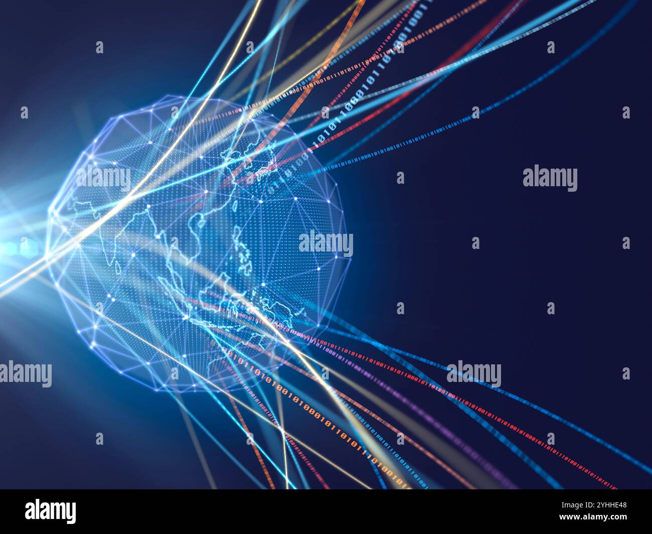Globe and radiating data lines Stock Photo - Alamy