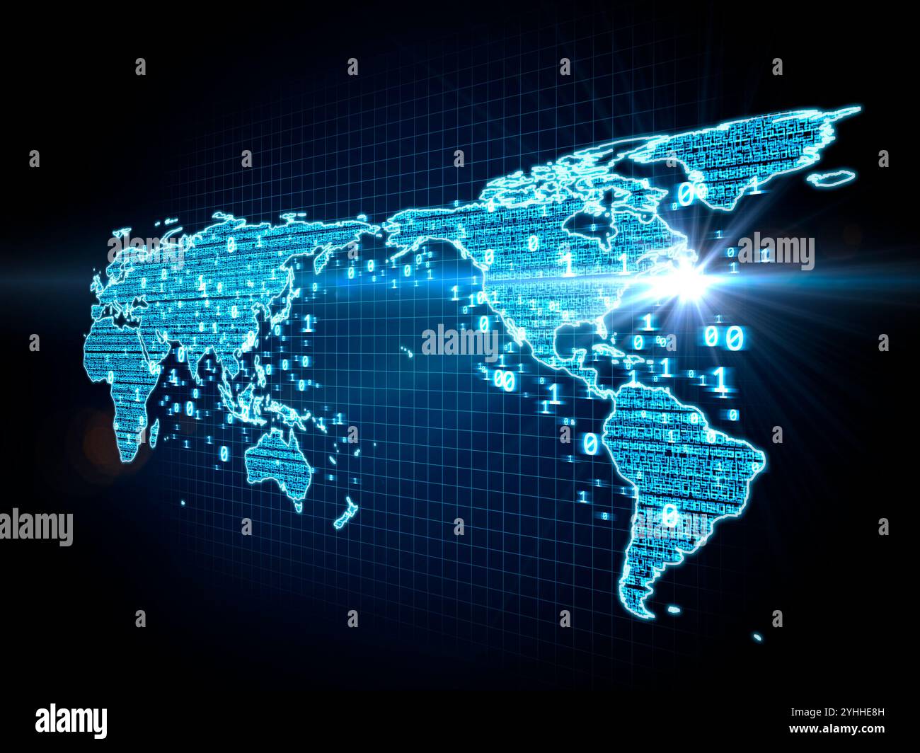 World map filled with numbers and shining light Stock Photo - Alamy
