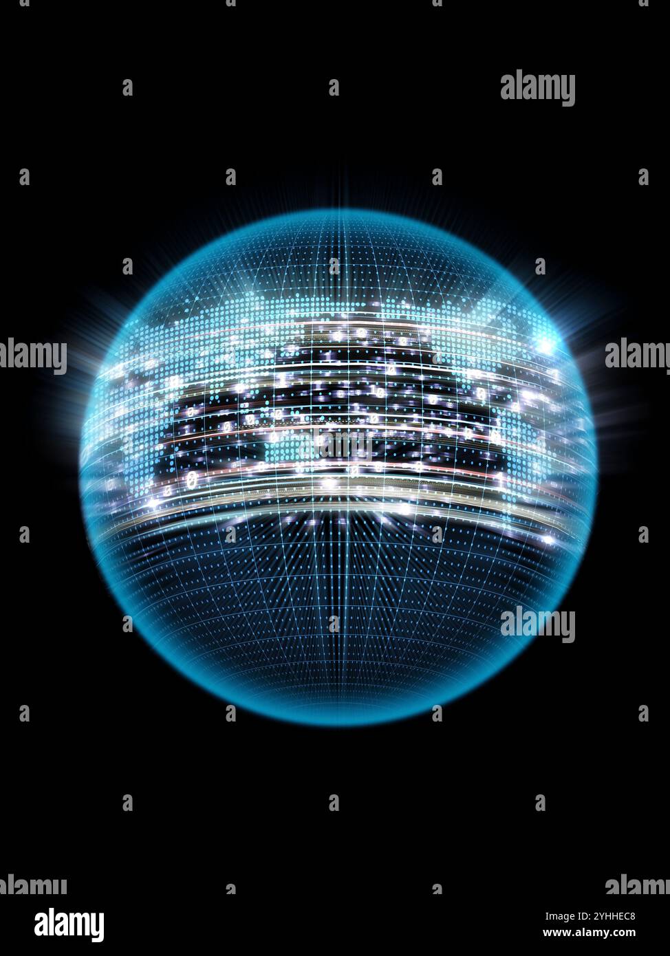 Sphere radiating a world map and digital numbers Stock Photo - Alamy