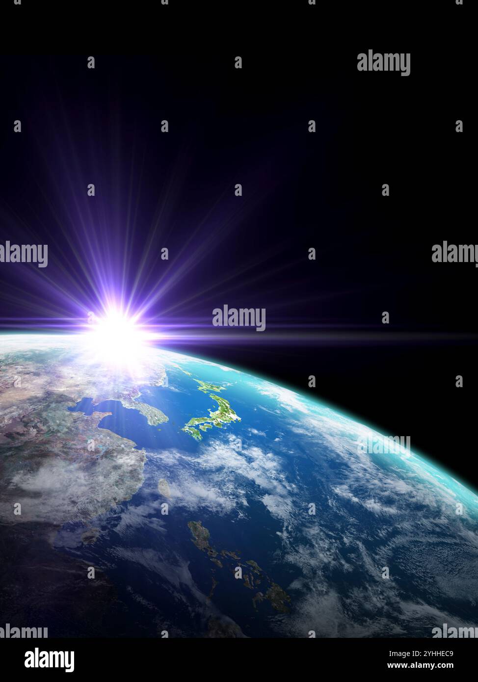 Japan Main Earth with sunrise and black background Stock Photo - Alamy