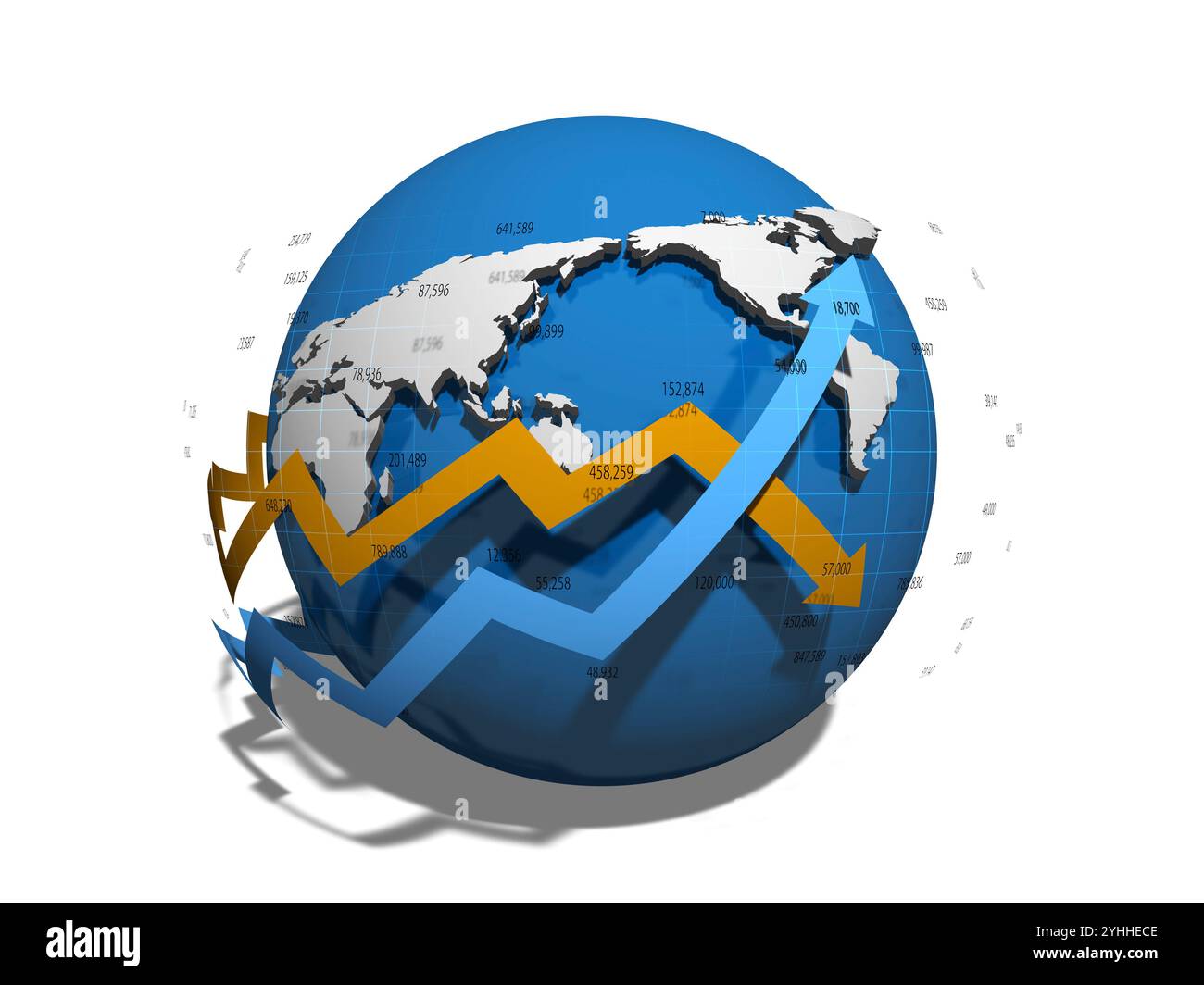 Arrow indicating a positive or negative trend in the world economy ...