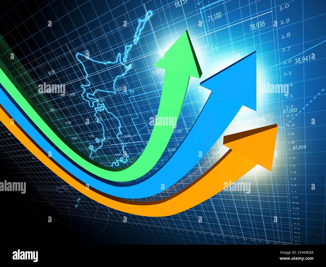 Three arrows showing the upward trend of the Japanese economy Stock ...