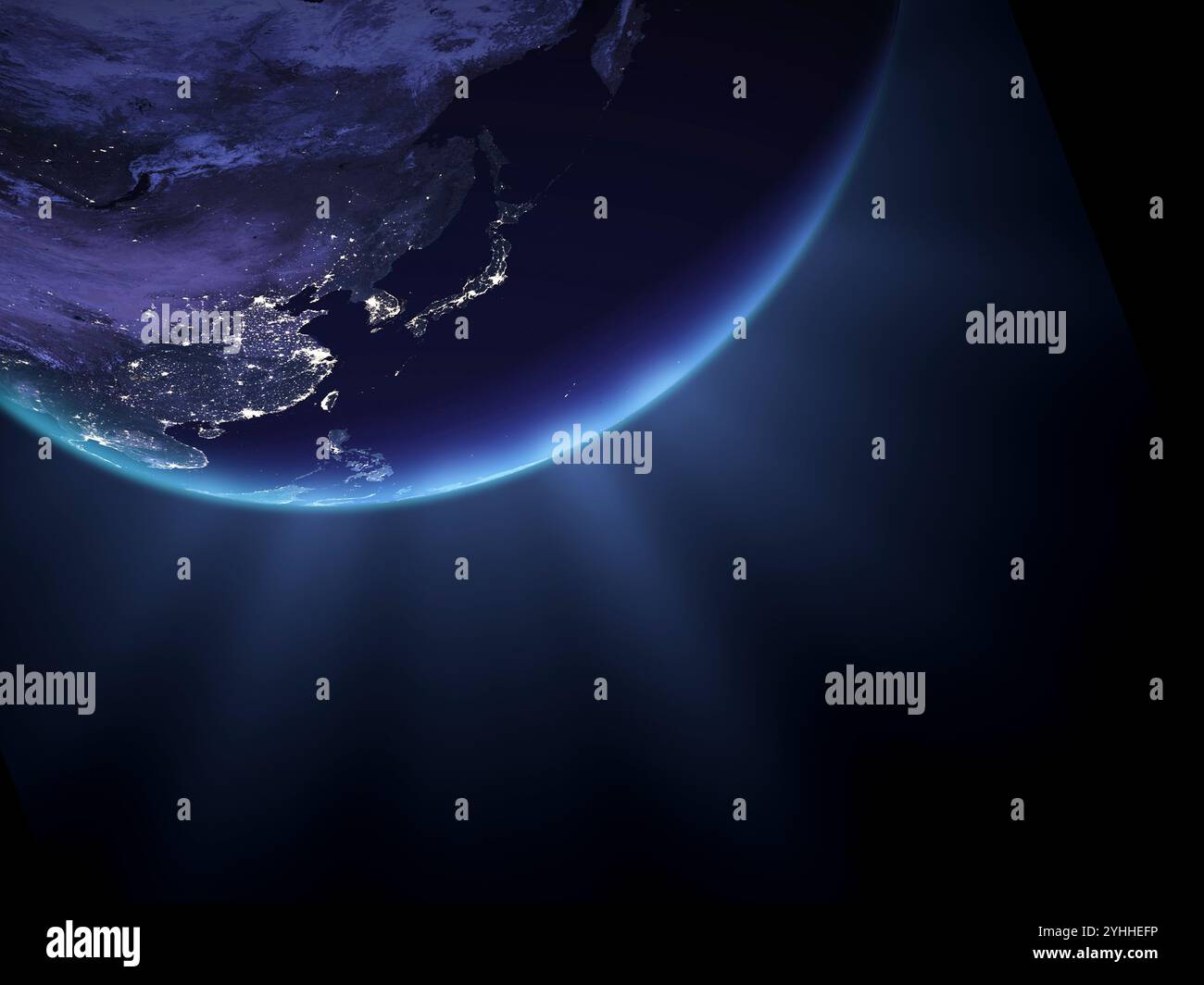 Night view of the northern hemisphere of Japan's main globe with a ...