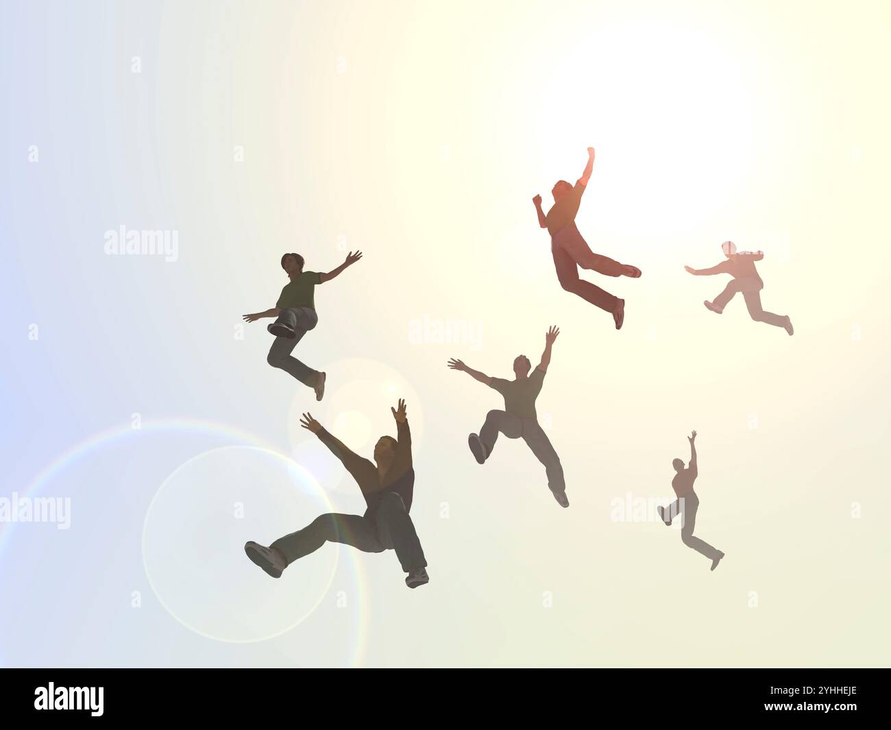 Six men jumping in backlight Stock Photo - Alamy