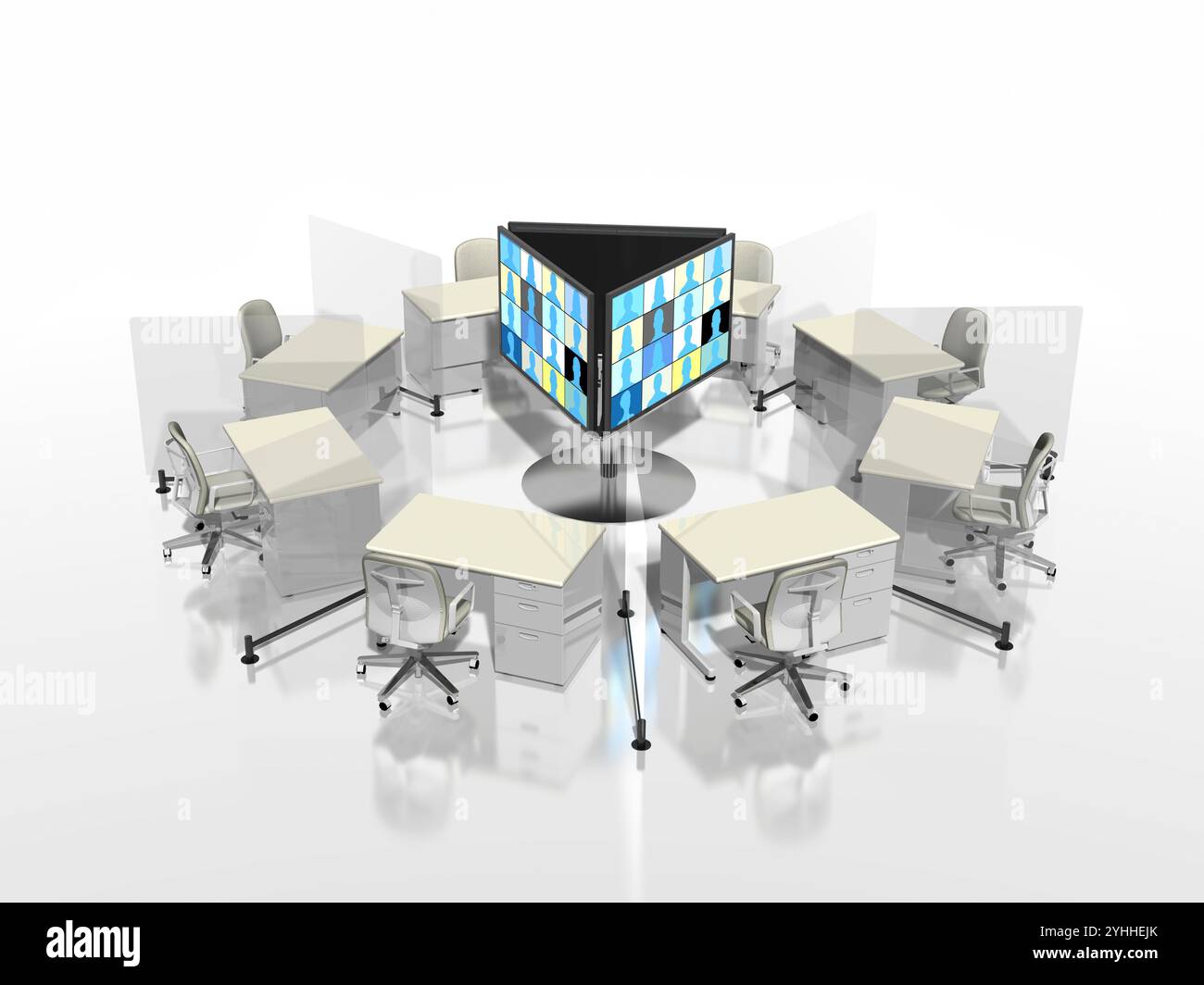 Work desk with dividers to deter infection and make a circle Stock ...